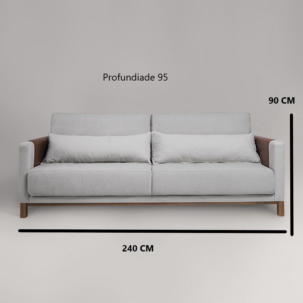 Sofá Sela 240 cm Pés Imbuía Cinza